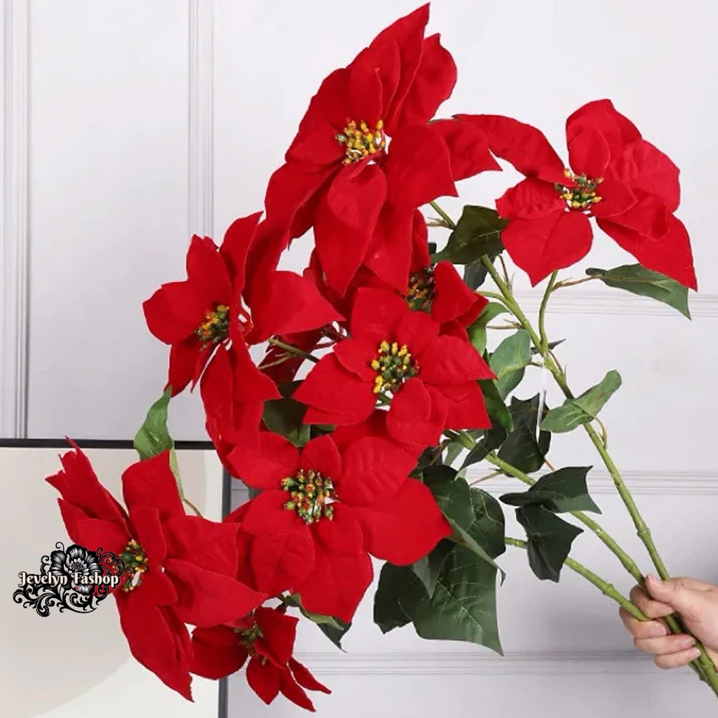 Jual 12 Pcs Grosir Termurah Bunga Natal Besar Kastuba Merah Dekorasi ...