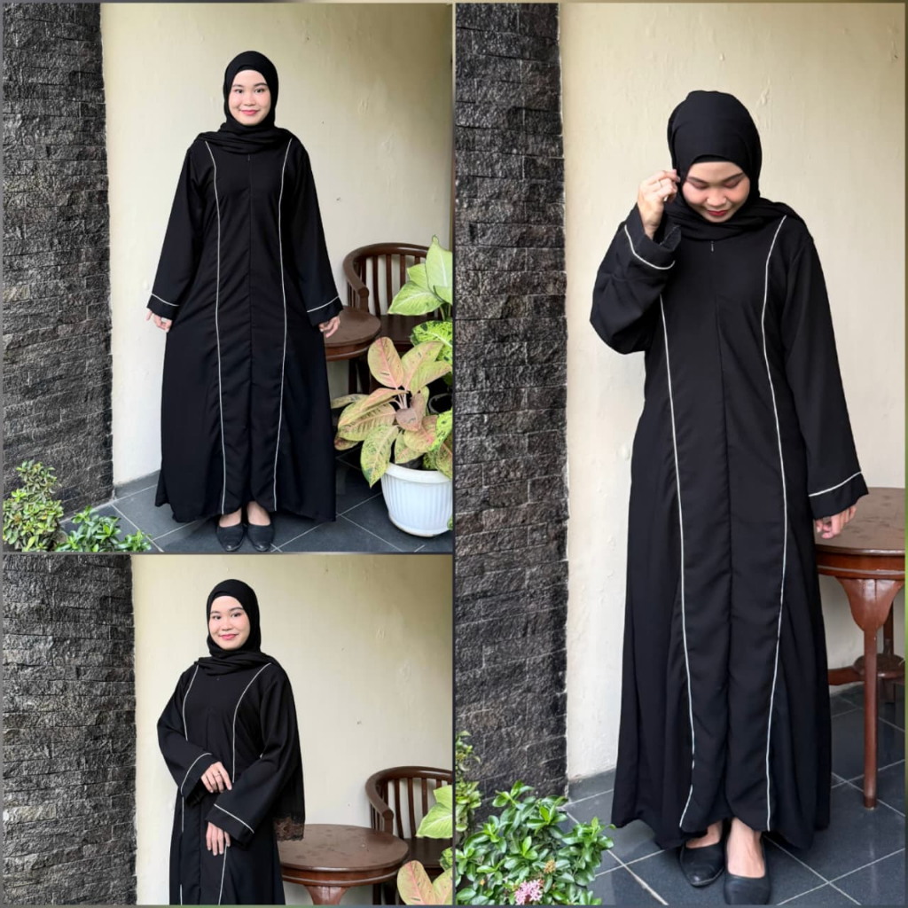 Jual Abaya Hitam Qiana Gamis Syari Jetblack Baju Lebaran | Shopee Indonesia