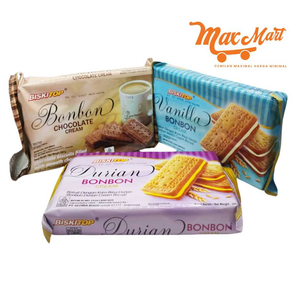 Jual BISKITOP - BON BON SUPER CREAM 200g (Vanilla, Durian,Coklat ...