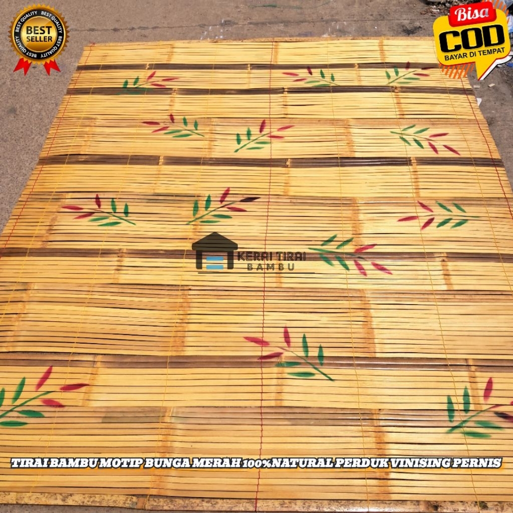 Jual TIRAI BAMBU GULUNG OUTDOOR ANTI AIR VERNIS MOTIP BUNGA MERAH FREE ...