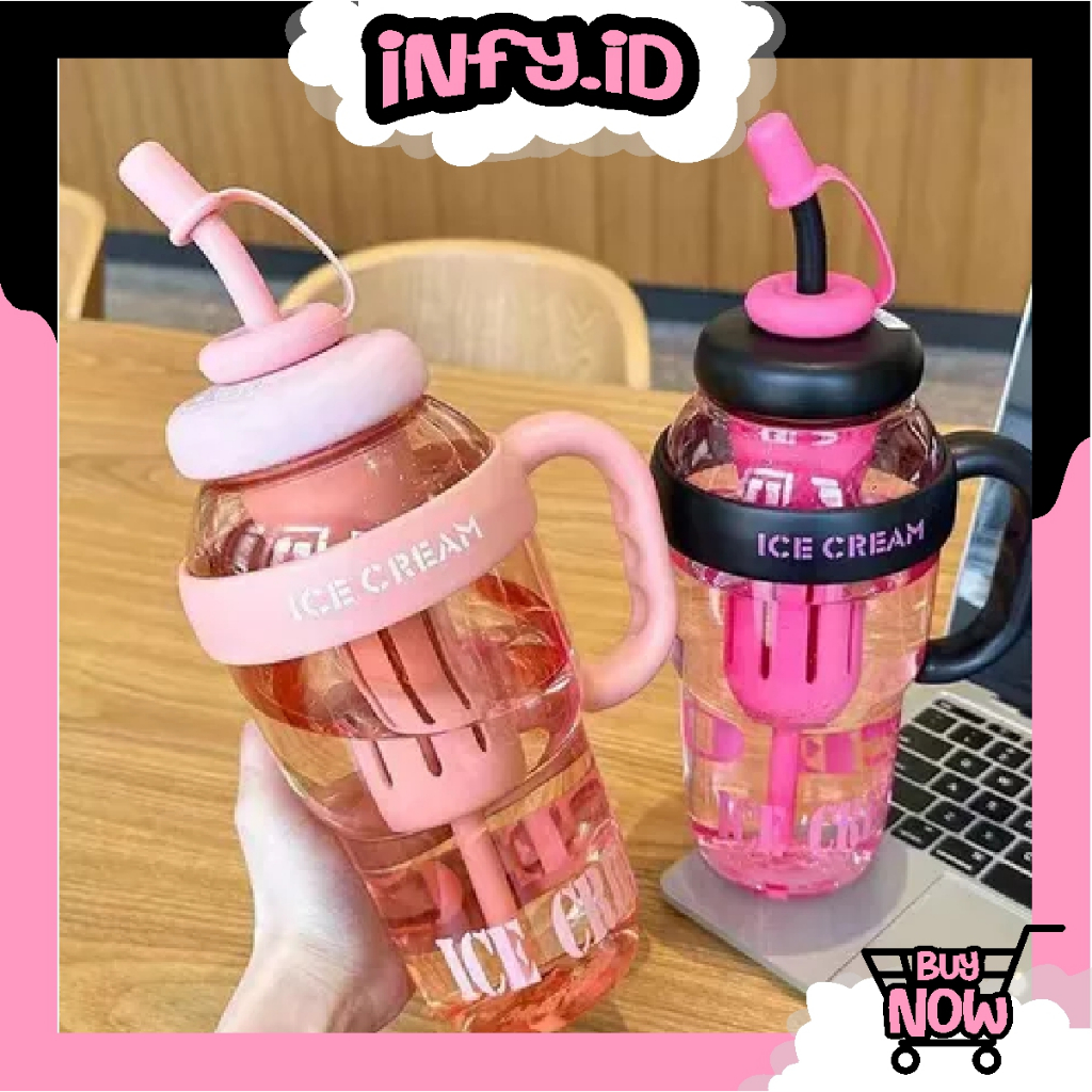 Jual INFY - Botol Minum Jumbo Ice Cream Botol Gym Ukuran 1400ml Sedotan ...