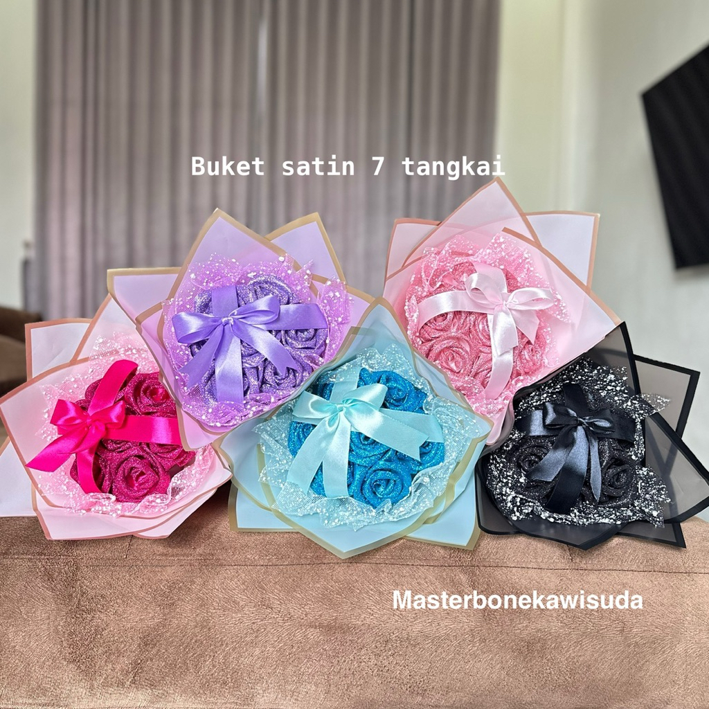 Jual 7 Tangkai // BUKET BUNGA MAWAR PITA SATIN //Buket bunga mawar pita ...