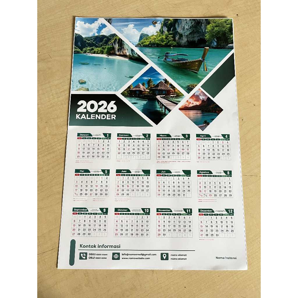 Jual Cetak Kalender Dinding Custom 2026 jilid Klem Besi isi 6 lembar ...