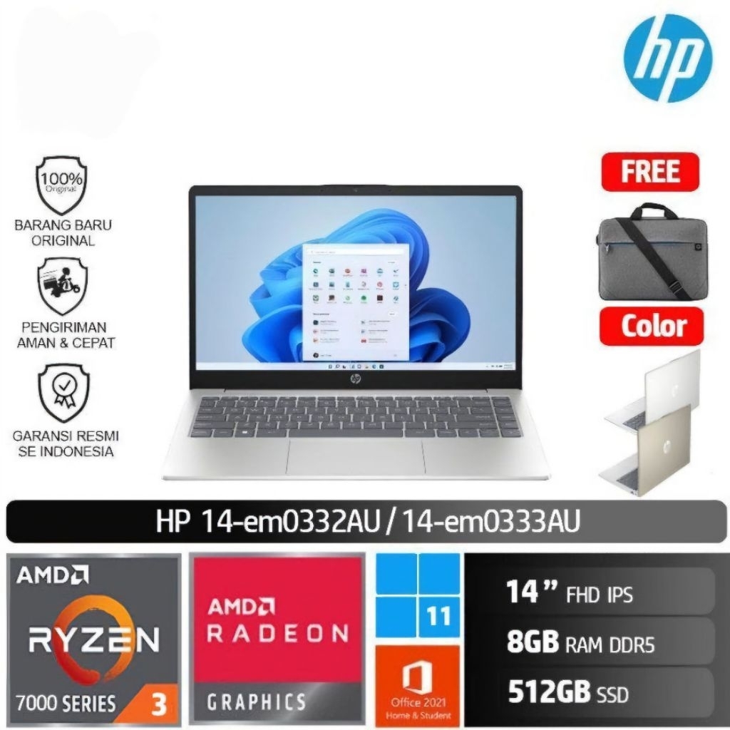 Jual Laptop HP 14 em0332AU em0333AU/Ryzen 3-7320U/8GB/512GB SSD/14inci ...