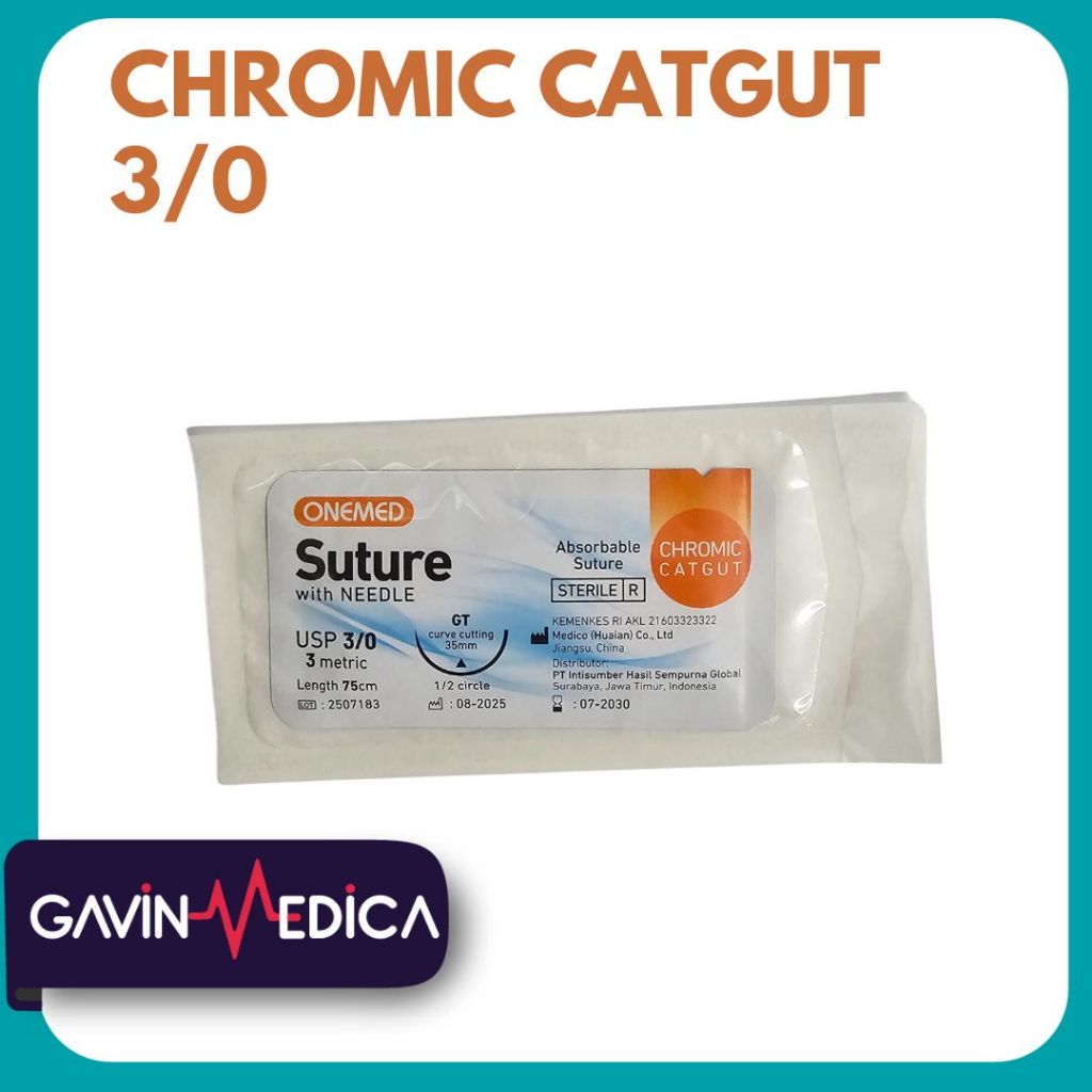 Jual ONEMED Benang Jahit Chromic Catgut USP 3/0 75cm with Needle ...