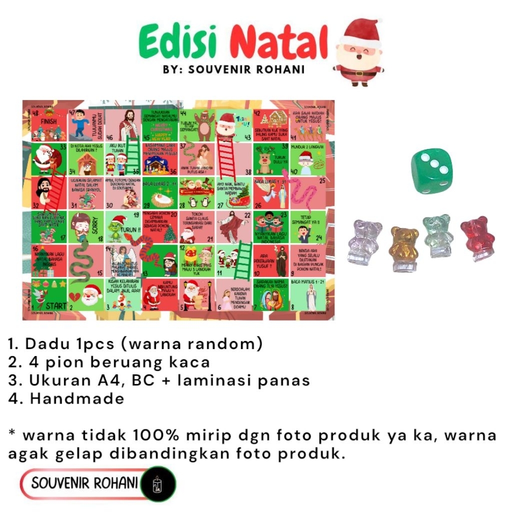 Jual Ular Tangga Edisi Natal Handmade – Board Game Edukatif Anak dan ...