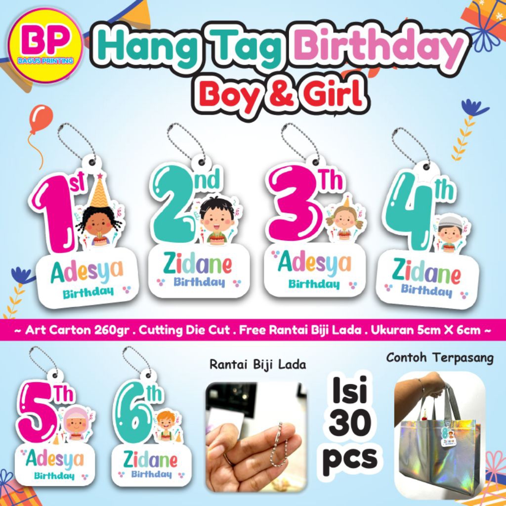 Jual Isi 30 pcs Hang Tag Ulang Tahun Anak Hangtag Karakter Bento ...