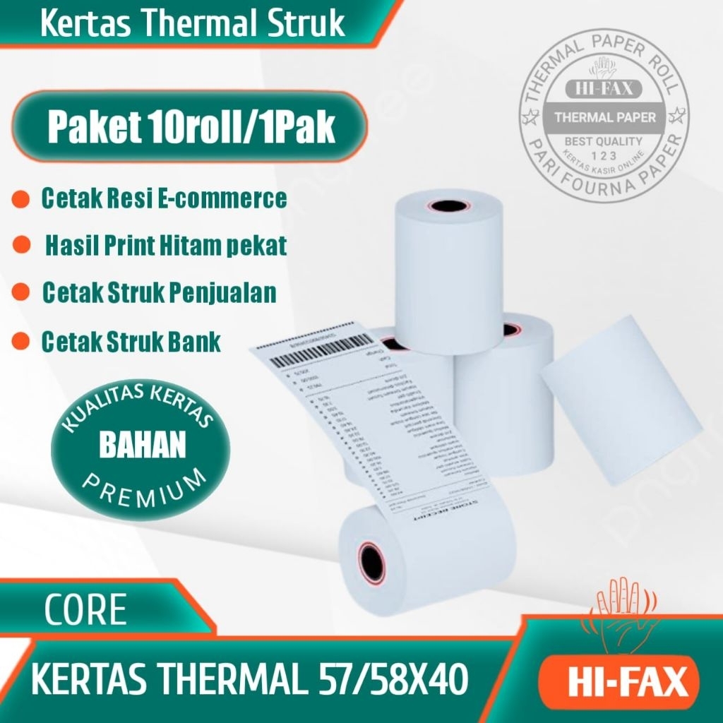 Jual Kertas Struk Thermal Edc/Bluetooth 57/58x40 paket 10 pcs | Shopee ...