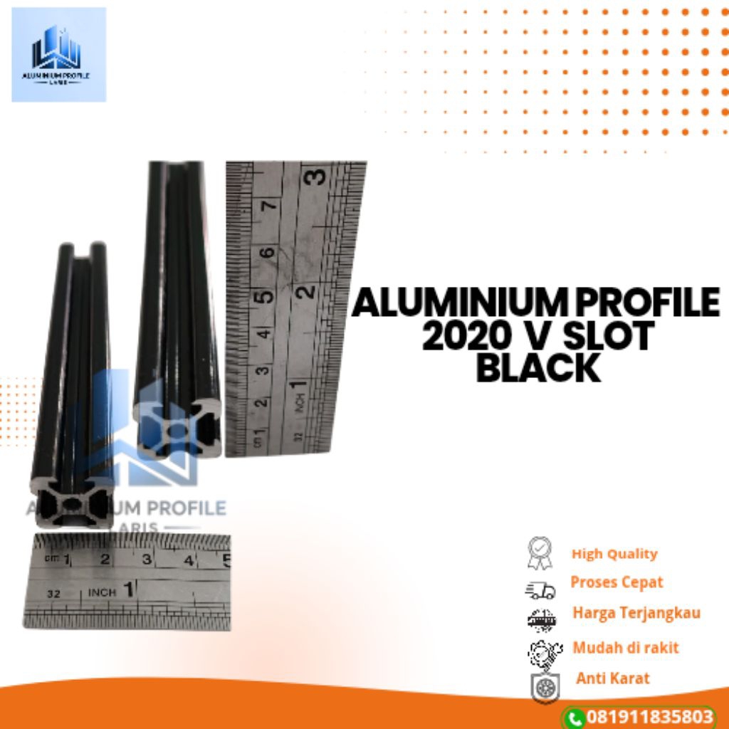 Jual ALUMINIUM PROFILE 2020 V SLOT HITAM / BLACK– HARGA PER 1 CM ...