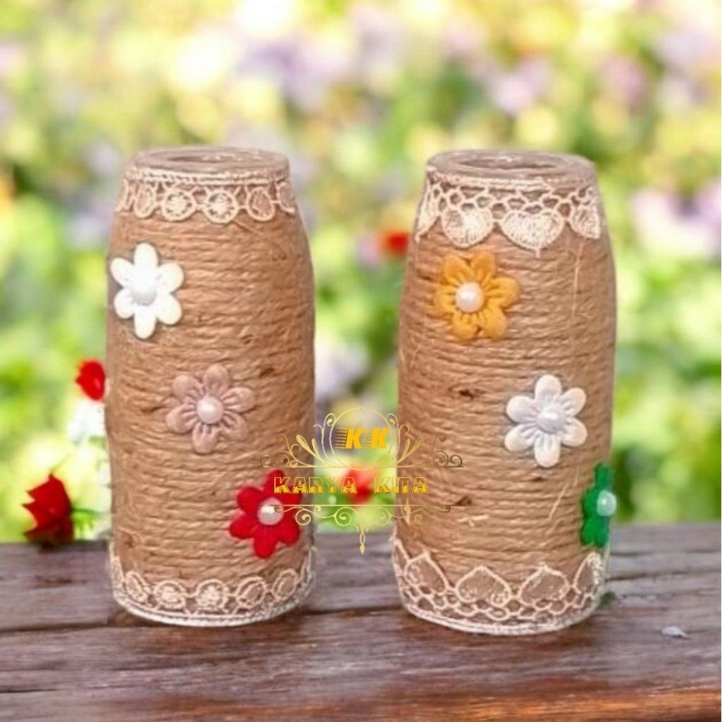 Jual vas bunga/Pot bunga tali rami prakarya,vas bunga dari botol ...
