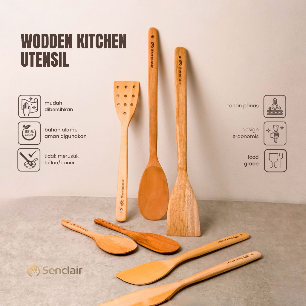 Jual SENCLAIR Sendok Spatula Sutil Centong Kayu Premium Wooden Kitchen ...