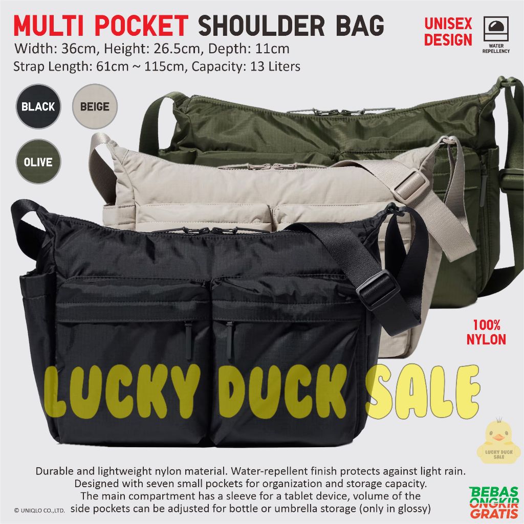 Jual UNIQLO Multi Pocket Shoulder Bag Nylon Tas Selempang 13L Unisex ...