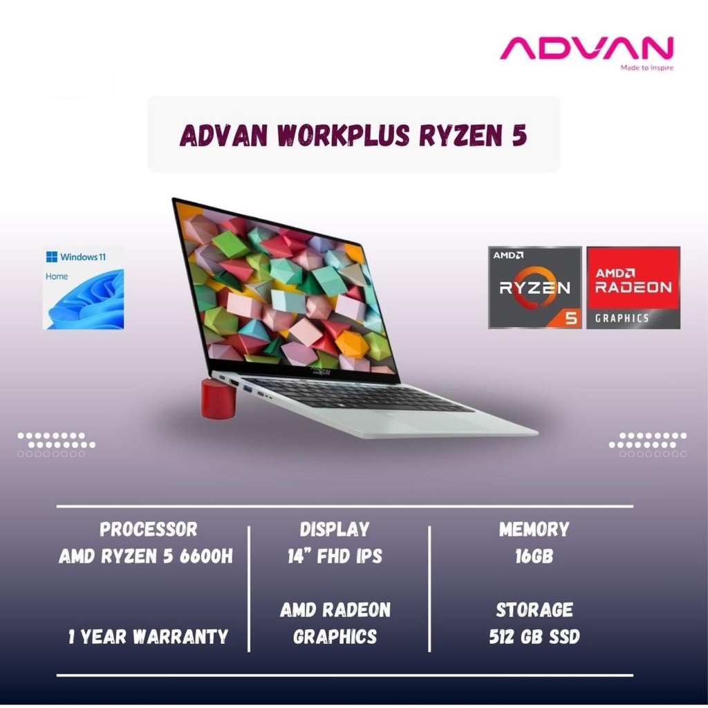 Jual ADVAN Workplus Ryzen 5 6600H 16GB 512GB SSD 14" FHD IPS W11 ...