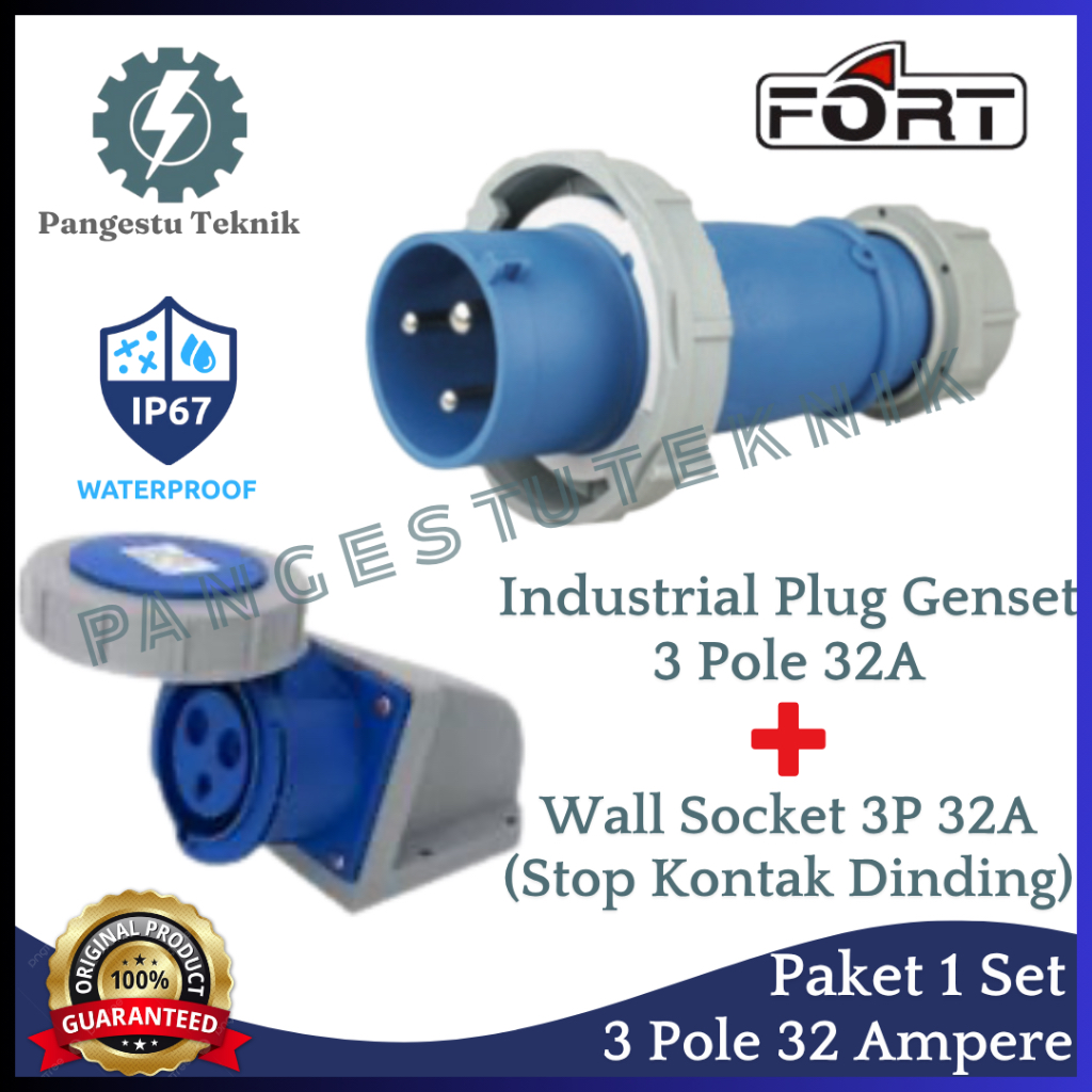 Jual Industrial Plug Genset + Wall Socket 3 Pin 32A Waterproof IP67 ...