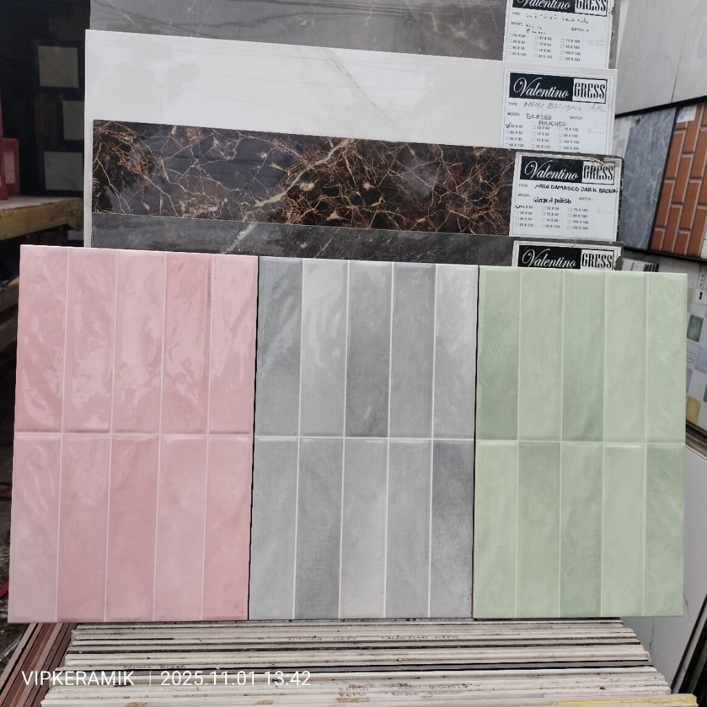 Jual KERAMIK DINDING ASIA TILE ELISE GREEN, GREY DAN PINK 25X40 KW1 ...