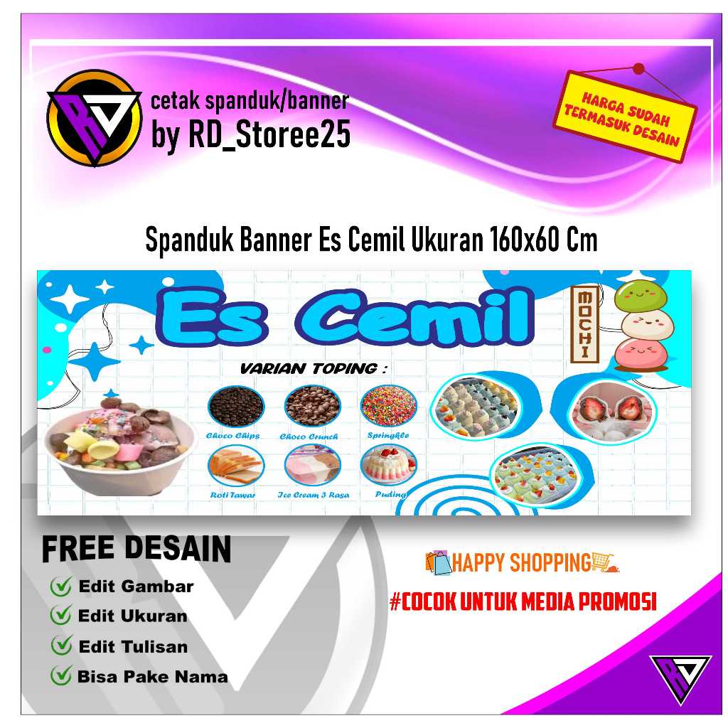 Jual Spanduk Banner Es Cemil Ukuran 160x60 Cm | Shopee Indonesia