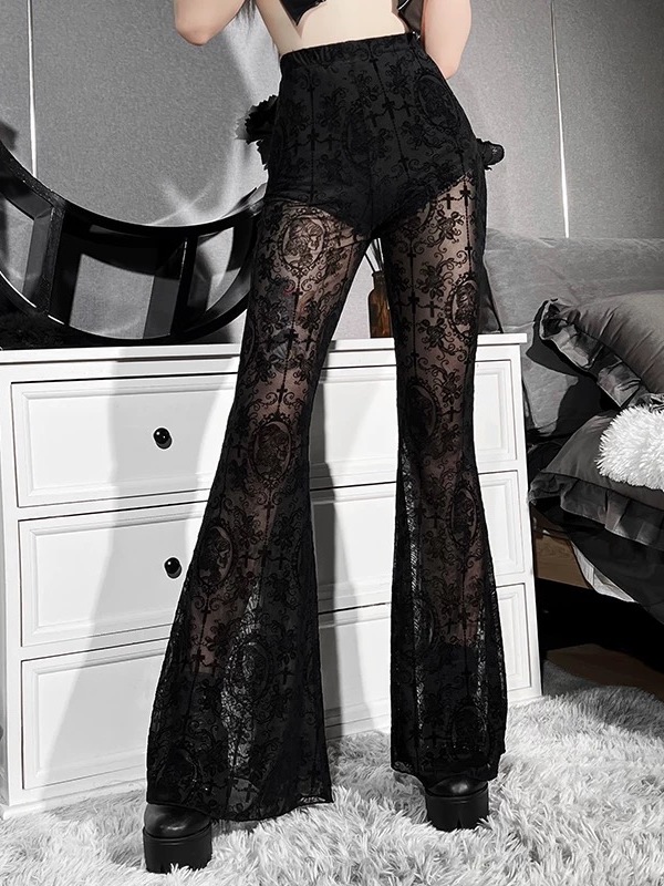 Jual GOTH Women Victorian Goth Style Lace Velvet Flared Trousers 8953 ...