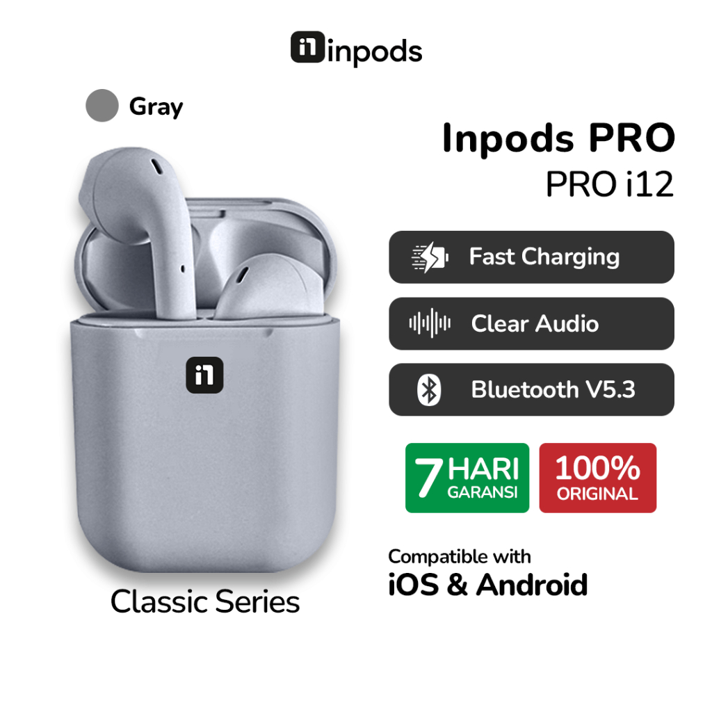 Jual InPods 12 Gray Classic Series TWS i12 - Headset Bluetooth TWS iOS ...