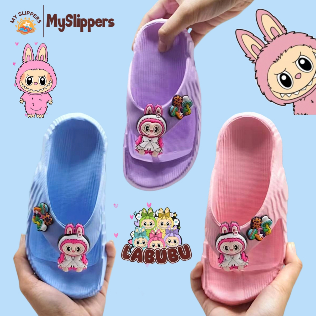 Jual MS Sandal Jepit Anak Motif Garis Karakter Jibbitz Labubu Terbaru ...