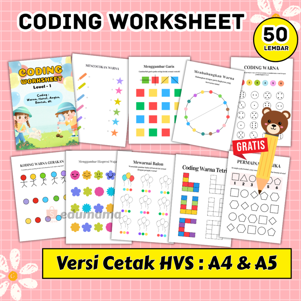 Jual Coding Worksheet for Kids, Lembar Belajar Koding 50 halaman ...
