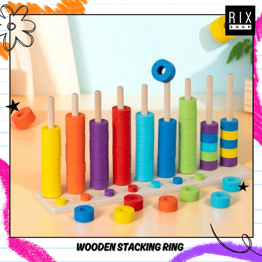 Jual RIX Mainan Anak Puzzle Kayu Ring Kayu Tingkat - Wooden Stacking ...