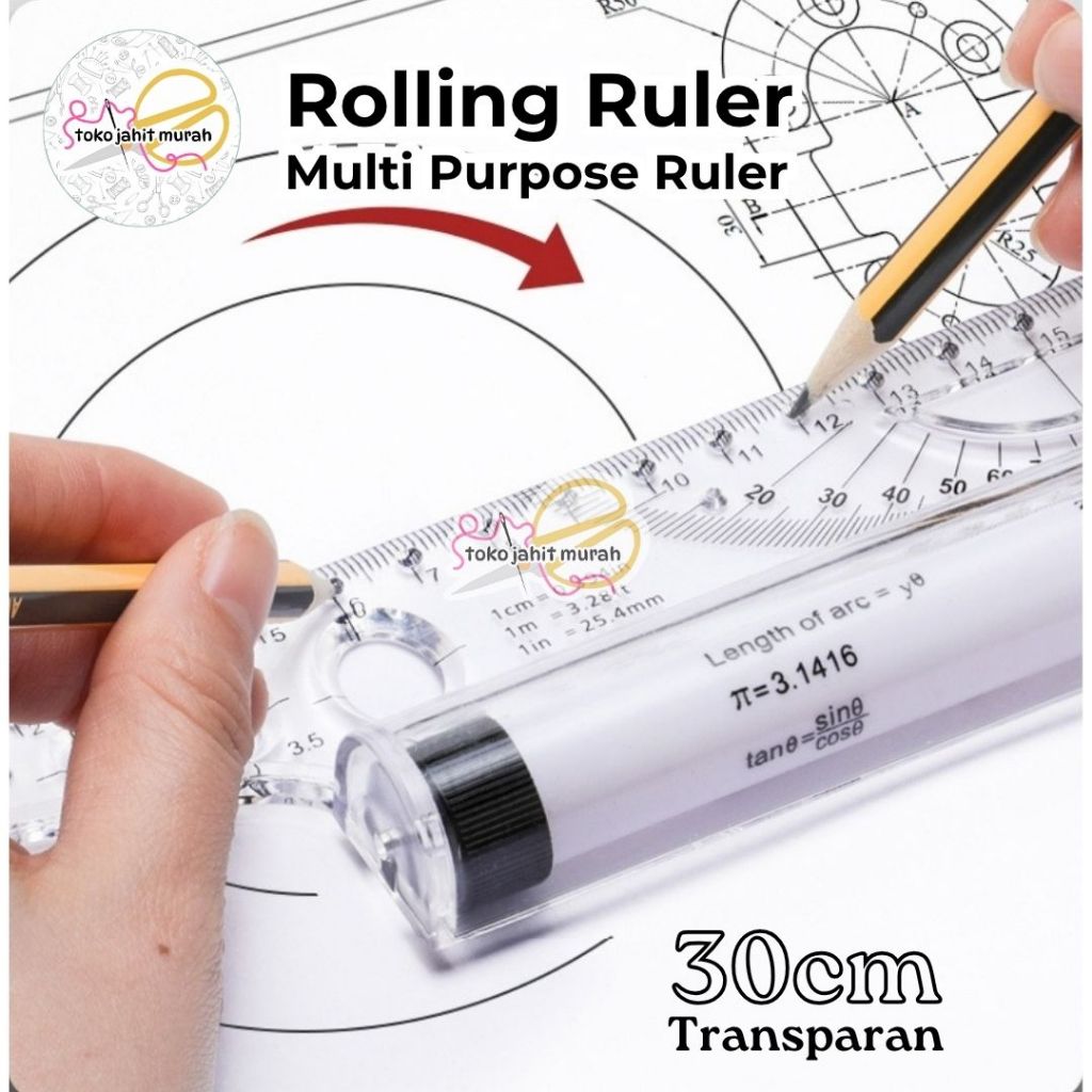 Jual 30cm Multi Purpose Rolling Ruler Transparant Parallel Rolling ...