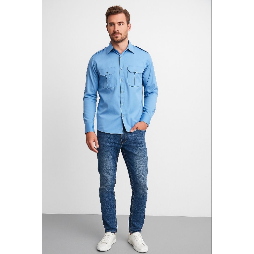 Jual Kemeja PDL PDH Seragaman Pabrik Warna Biru Muda/Kemeja PDL Polos ...