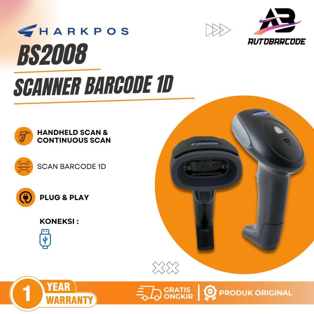 Jual Scanner Barcode Sharkpos BS-2008 USB Mesin Kasir Scan 1D ...