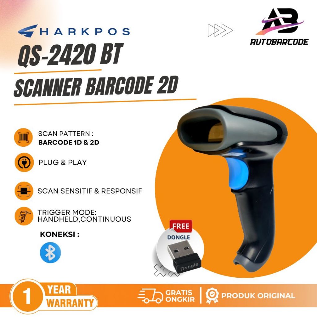 Jual Scanner Bluetooth 2D 1D Sharkpos QS 2420BT Wireless Minimarket ...