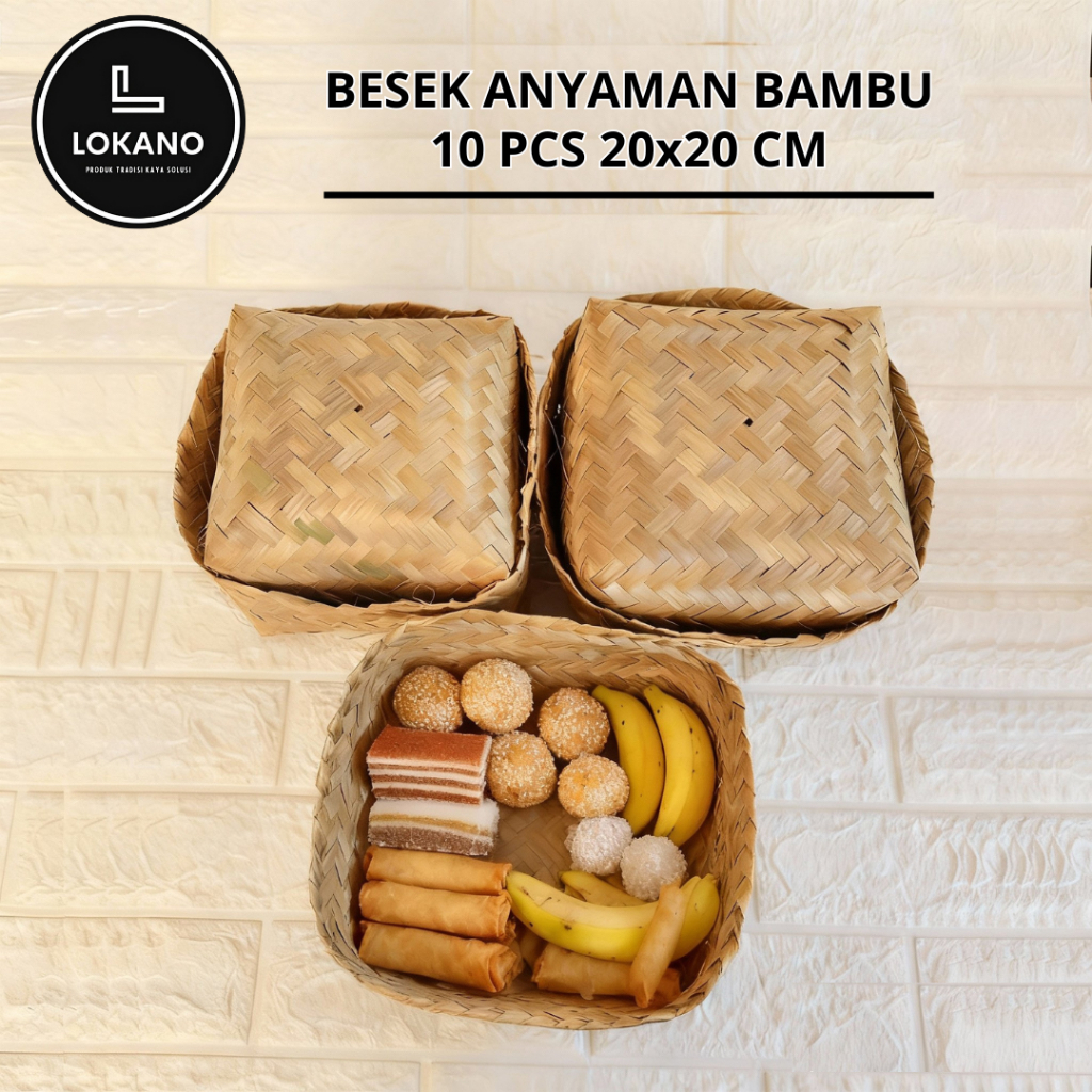 Jual Besek Anyaman Bambu Nasi Berkat Hajatan Souvenir 20x20 cm Isi 10 ...