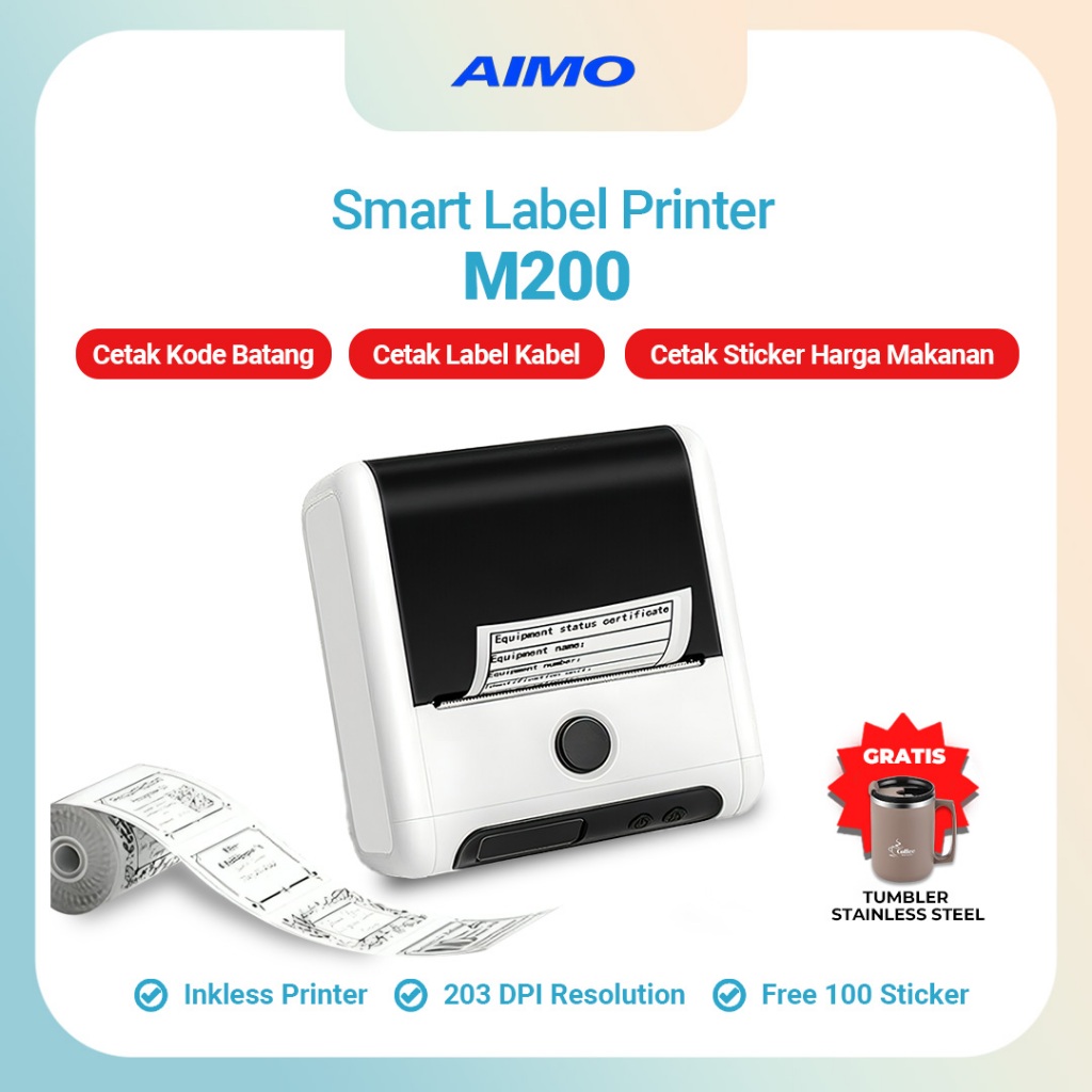 Jual AIMO M200 Printer Pembuat Label QR Code Harga Barcode Portable ...
