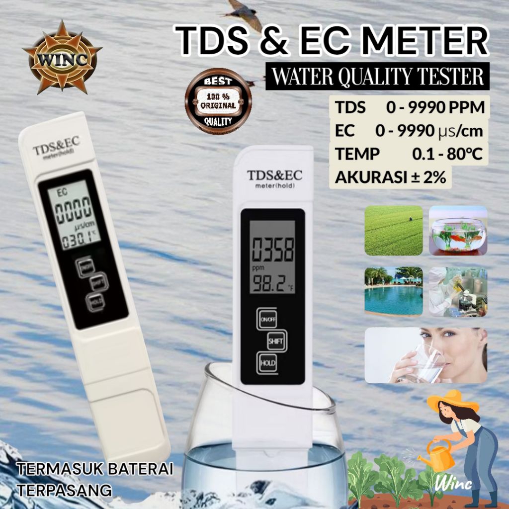 Jual TDS & EC Meter 3in1 Alat Ukur Kualitas Air Hidroponik Kolam Air ...