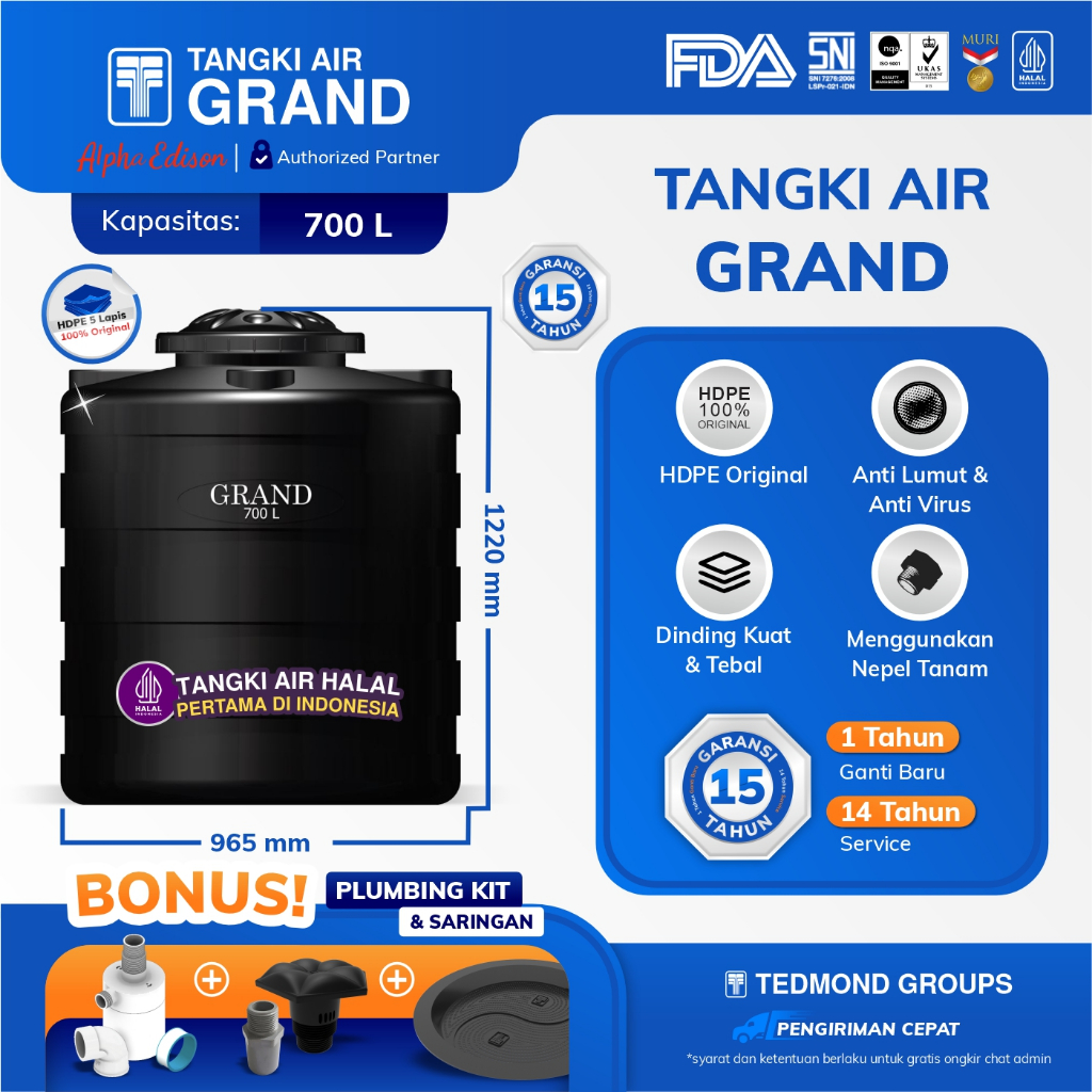 Jual (KHUSUS CARGO) GRAND Blow Tandon Air TEDMOND Tangki Air Toren 300 ...
