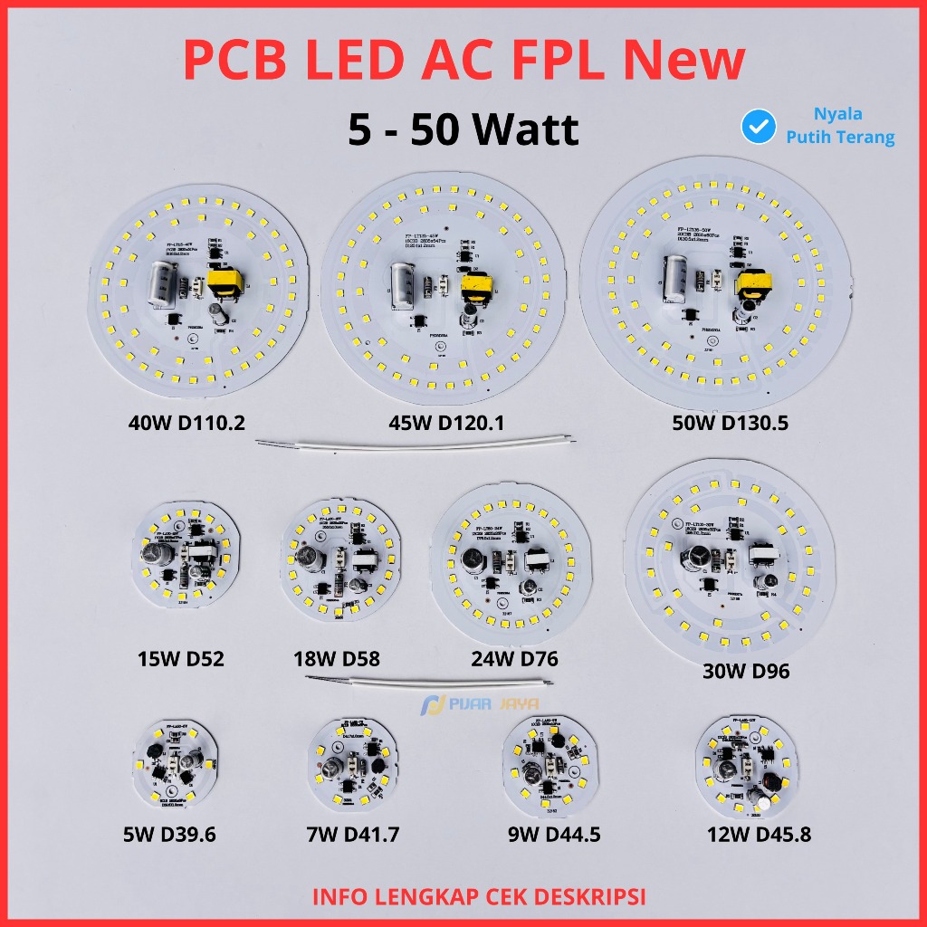 Jual PCB LED AC FPL New Watt Lengkap 5 7 9 12 15 18 24 30 40 45 50 W ...