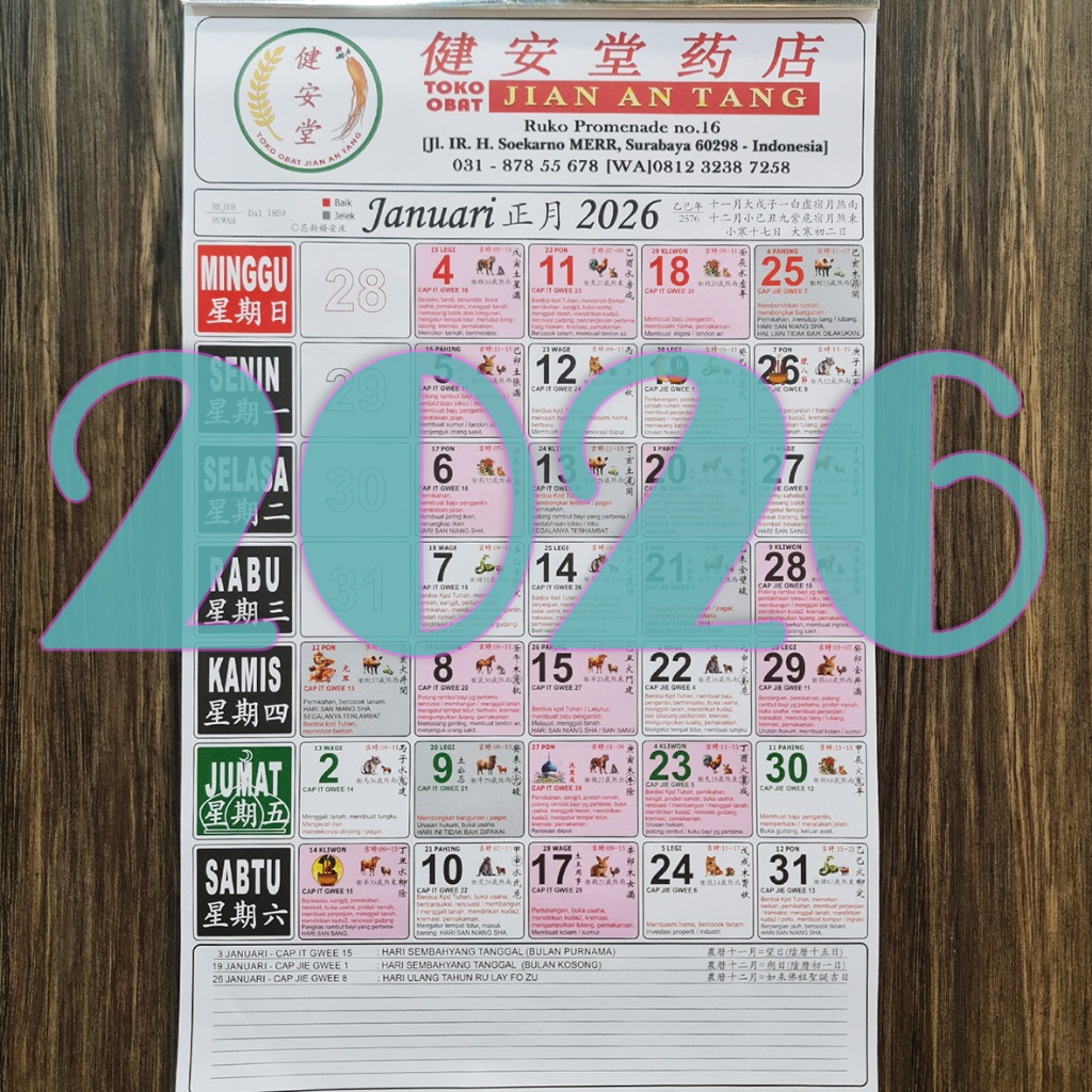 Jual KALENDER DINDING 2026 Feng Shui - Hong Sui Hari Baik & Kurang Baik ...
