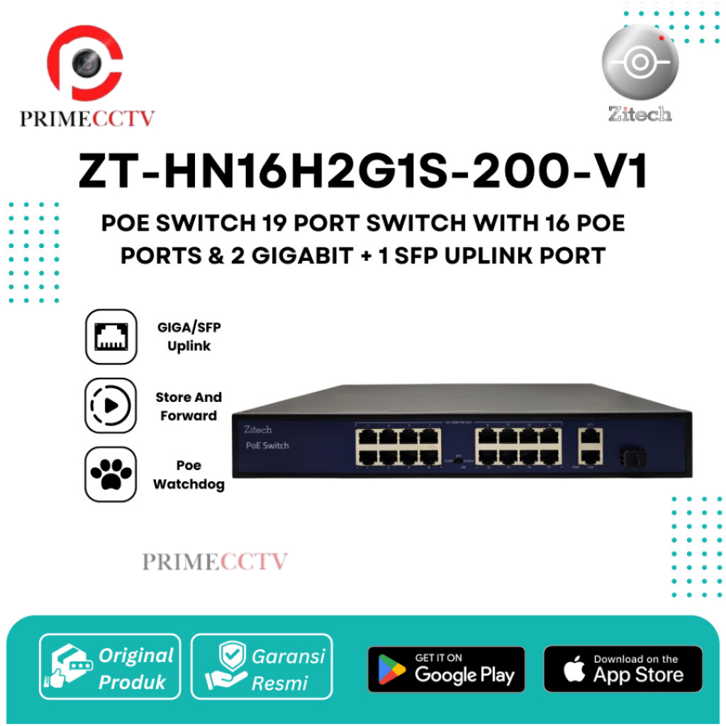 Jual Switch PoE Zitech ZT-HN16H2G1S-200-V1 PoE Switch-19 Port Switch ...