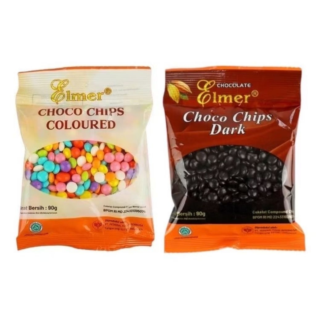 Jual Elmer Choco Chips Coklat & Warna Warni 90 g4am Setengah Bulat ...