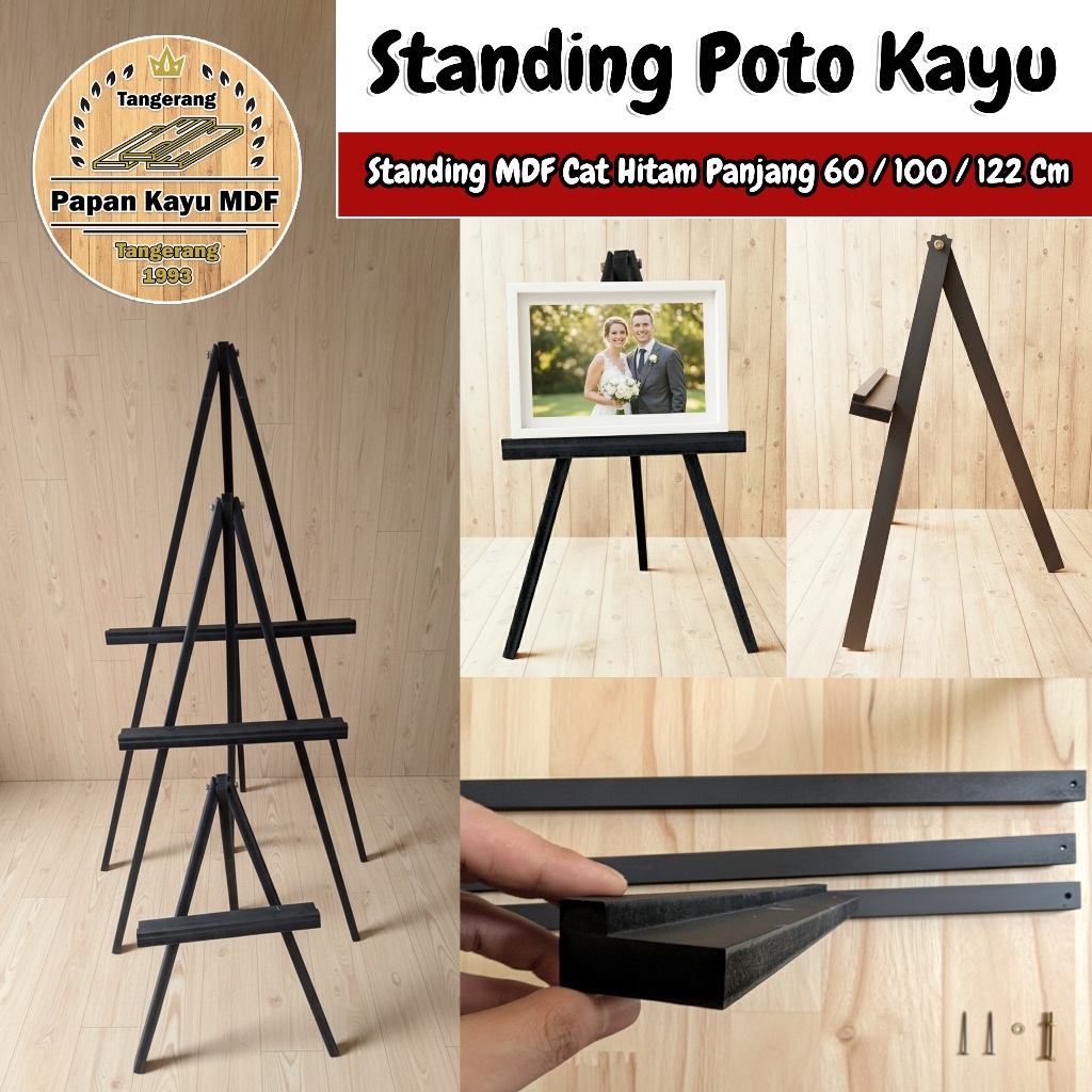 Jual Standing Tripod Kayu MDF Cat Hitam Estetik | Sandaran Bingkai Foto ...