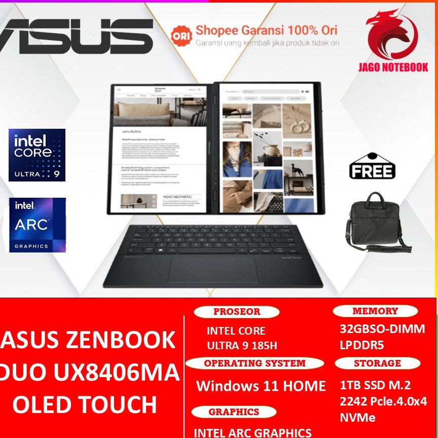 Jual ASUS ZENBOOK DUO UX8406MA OLED TOUCH ULTRA 9 185H 32GB 1TB 14.0 3K ...