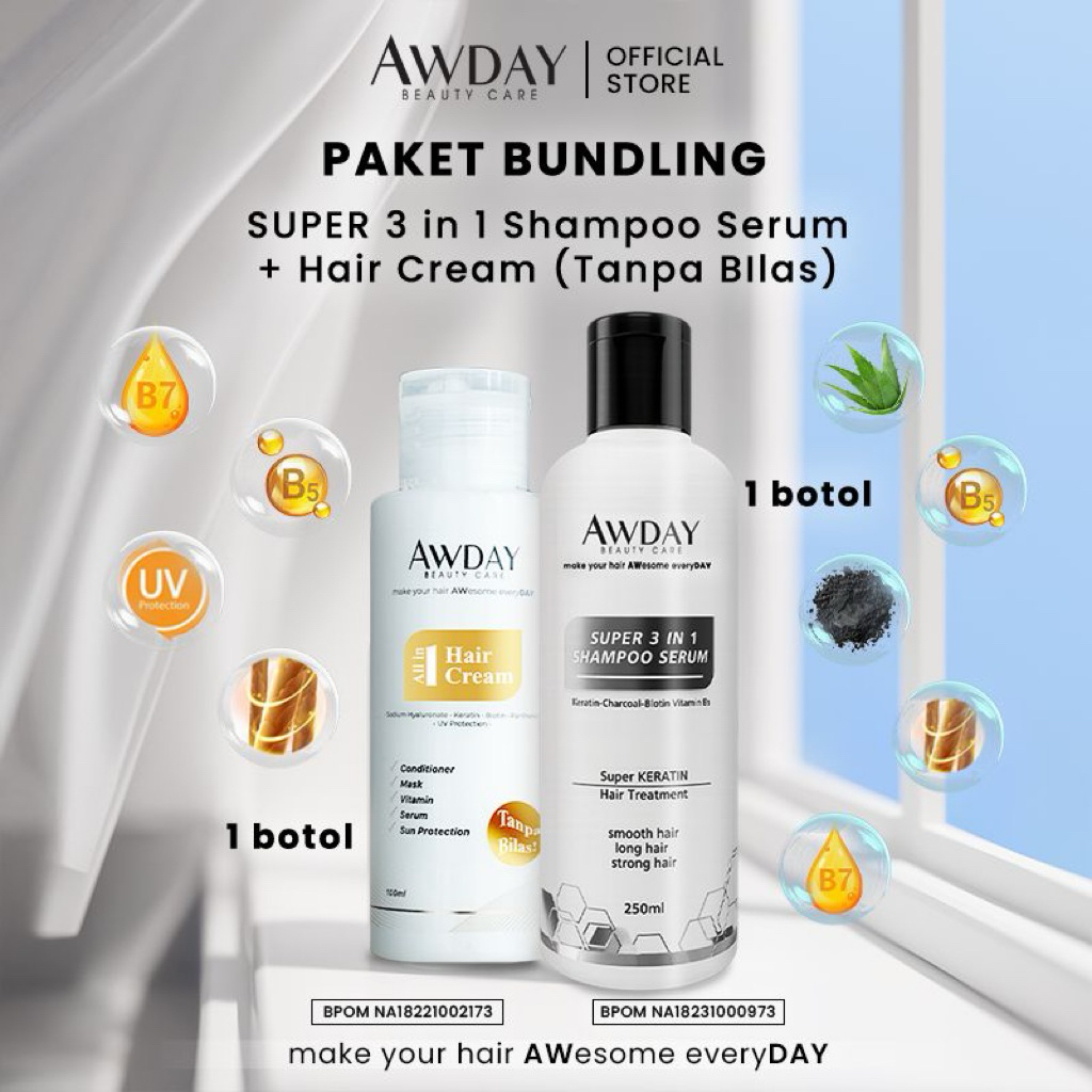 Jual Paket Bundling Hemat Shampoo Awday Super Keratin 3in1 Plus Awday ...