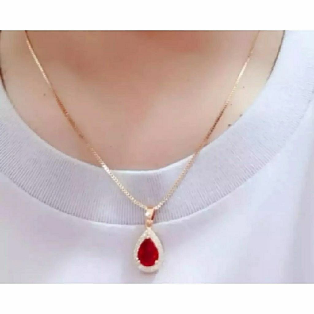Jual PROMO KALUNG ITALY GOLD LIONTIN BATU PERMATA MERAH MENYA CANTIK ...