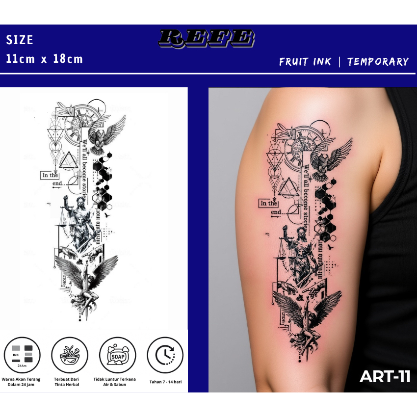 Jual Tato Temporer Angel Warrior – Desain Garis Artistik Hitam Elegan ...