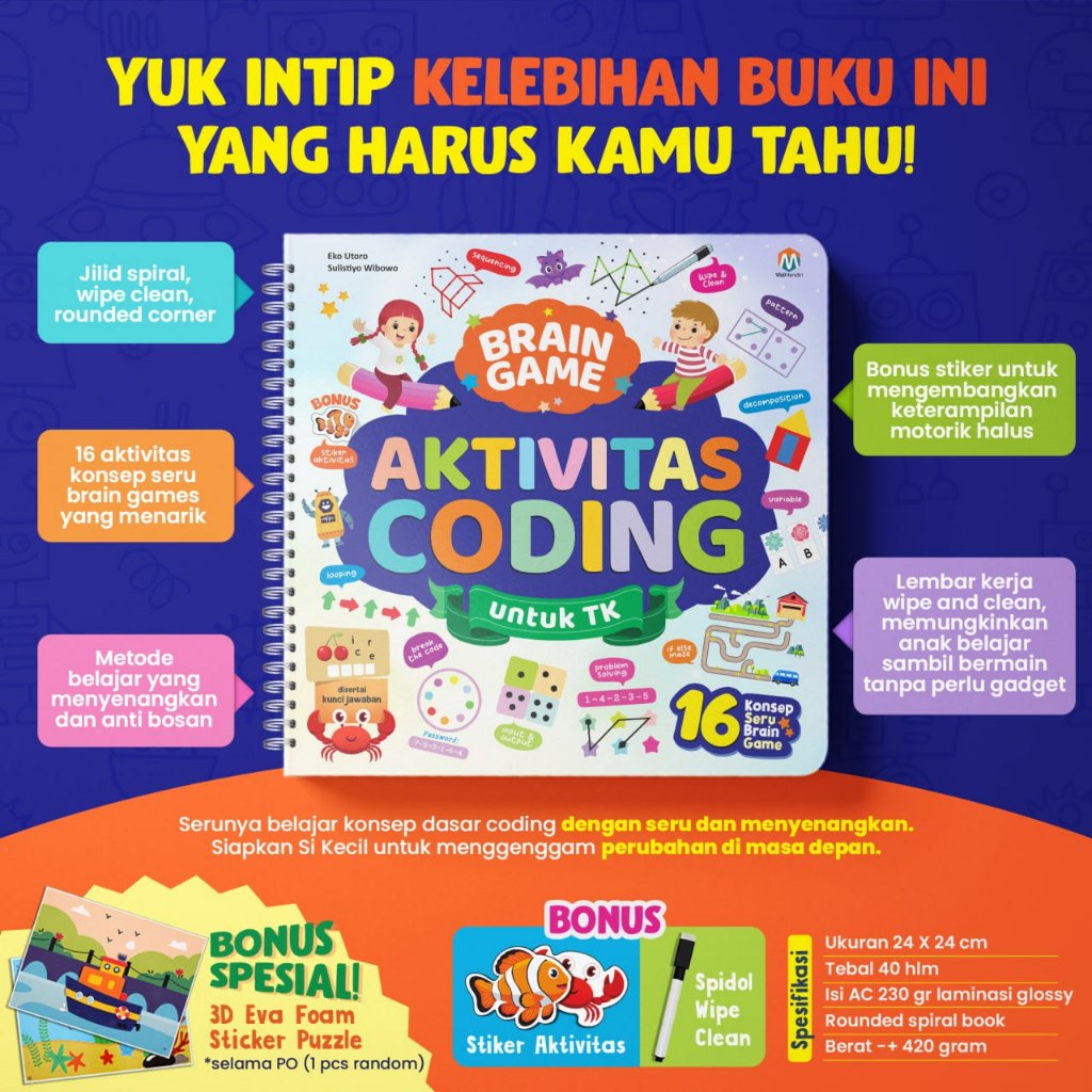 Jual Ziyadbooks - Brain Game Aktivitas Coding Untuk TK Wipe Clean ...