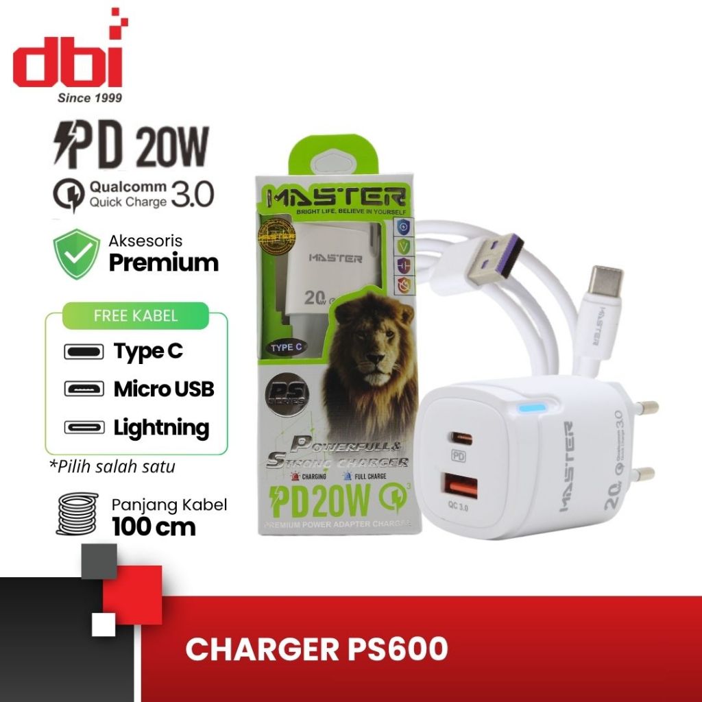 Jual Adaptor Charger PD 20W Fast Charger 4A MASTER PS-600 Fullset Type ...