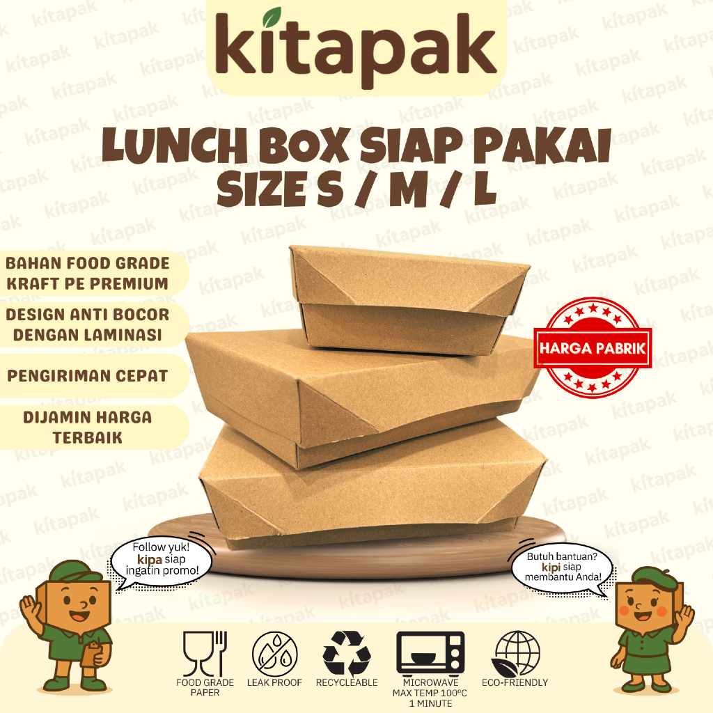 Jual (500 PCS) PAPER LUNCH BOX SIAP PAKAI | DUS KOTAK KEMASAN NASI ...