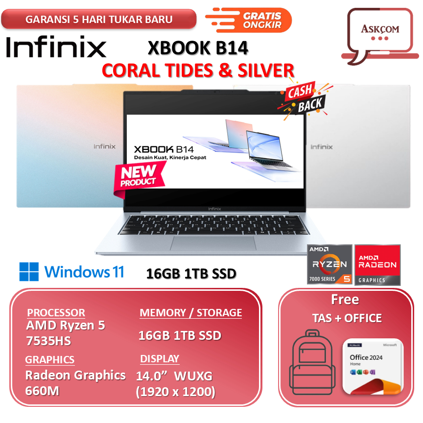 Jual Laptop Infinix XBOOK B14 AMD Ryzen 5 7535HS 16GB 1TB SSD 14.0WUXGA ...