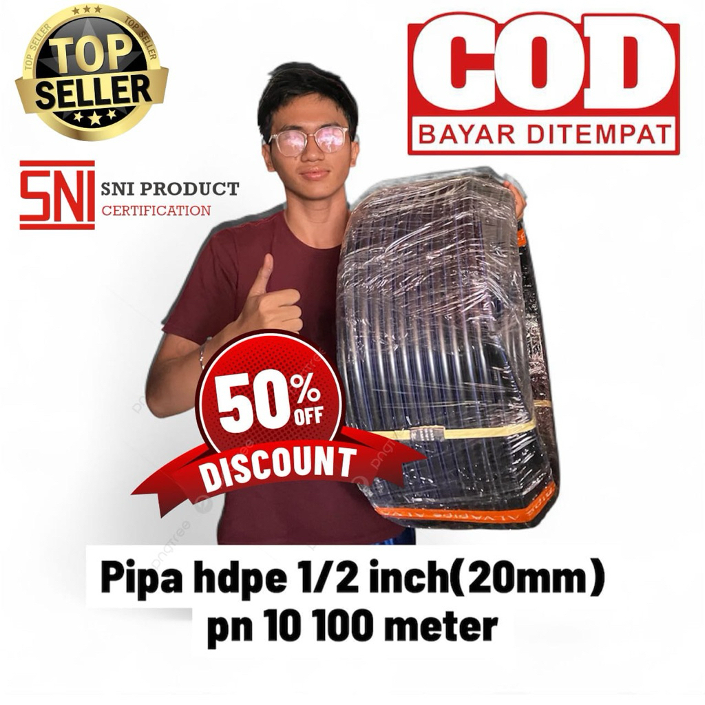 Jual selang hitam pipa hdpe/pdam 1/2 inch pn 10 (100m/roll)sdr 17 od 20 ...