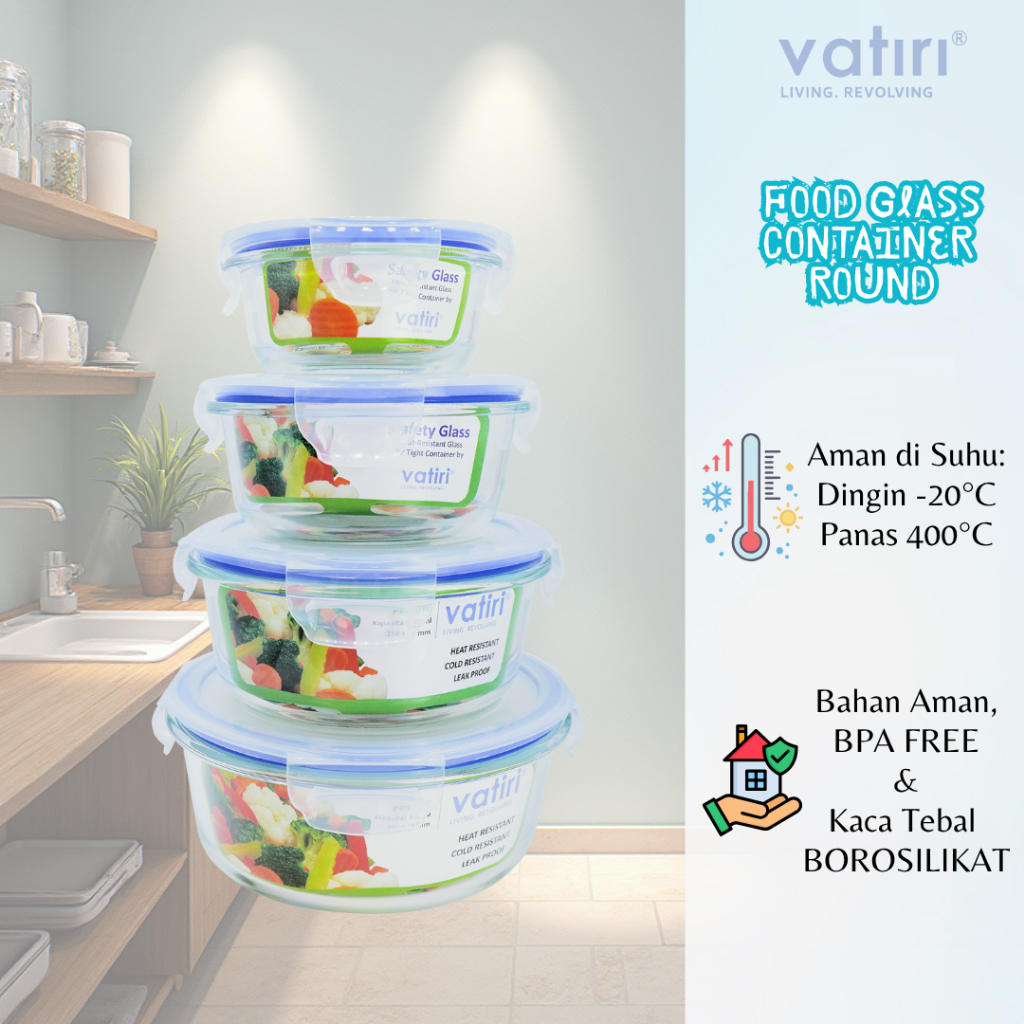 Jual VATIRI - Lunch Box Set Kaca Round Aman Untuk Oven - Food Container ...