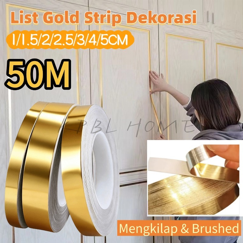 Jual 50M GOLD Stiker List Plat Strip Dinding Lis Dekoratif /Stiker ...