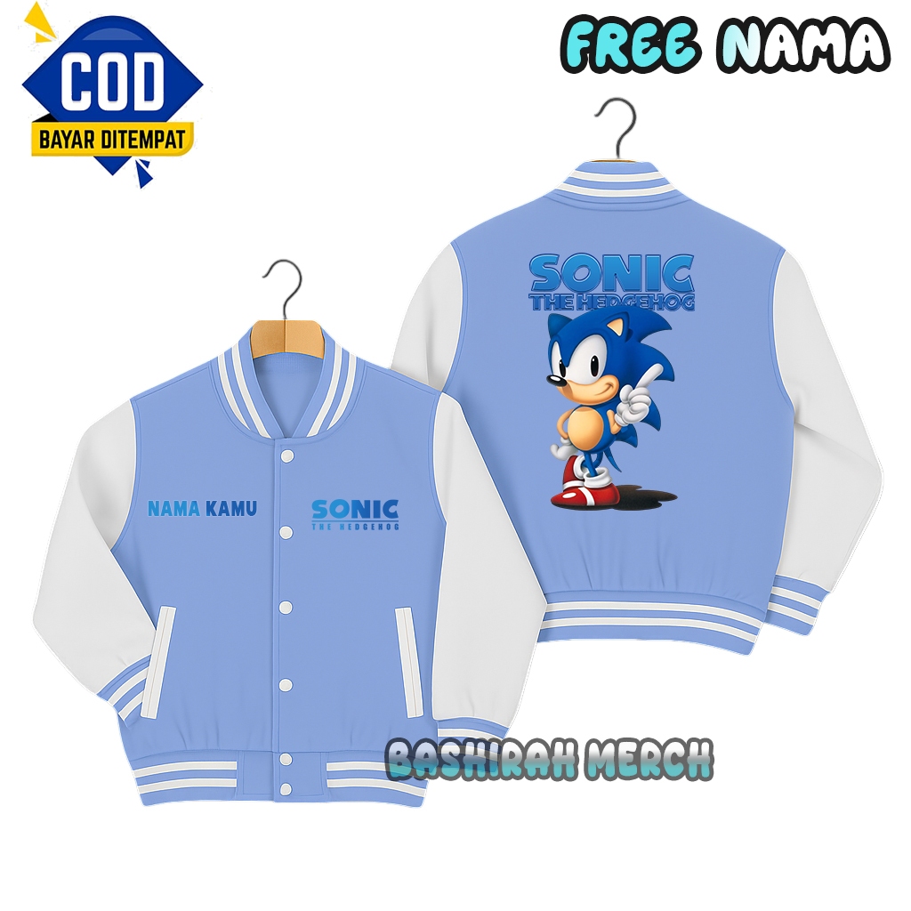 Jual Jaket anak varsity sonic the hedgehog free nama - Jaket varsity ...